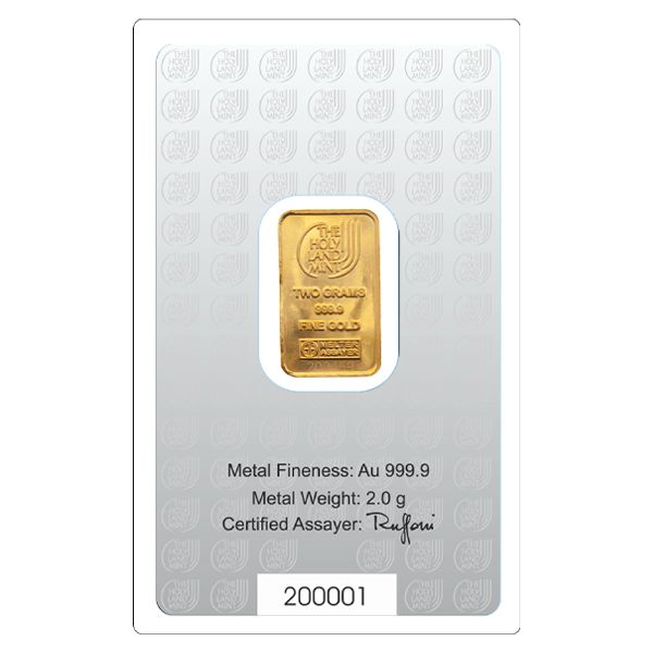 2 grams Gold Bar - Dove of Peace | The Holy Land Mint