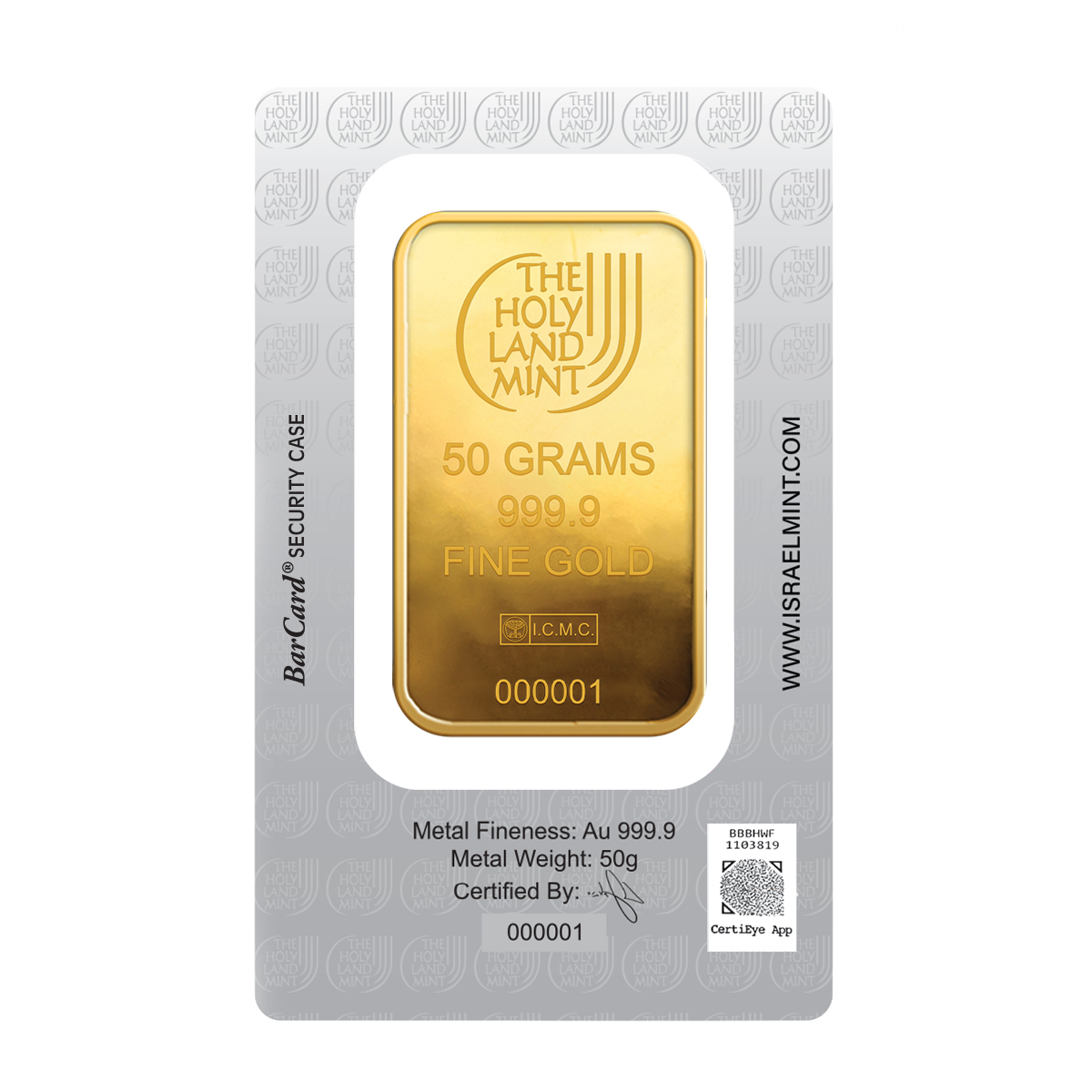 50 grams Gold Bar - Dove of Peace | The Holy Land Mint
