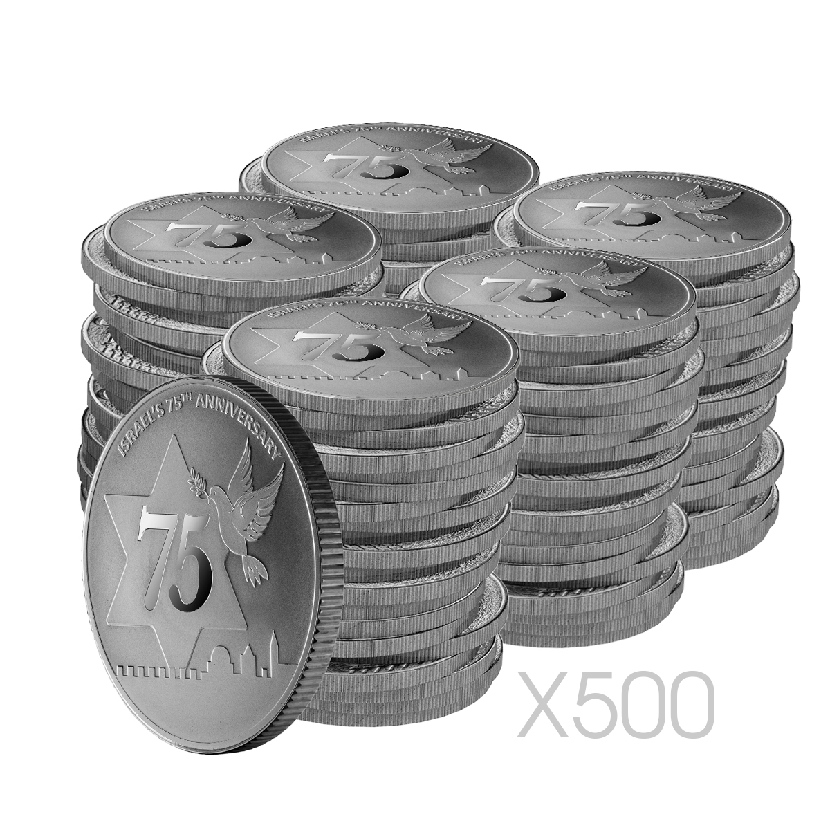 500 x 1 oz Silver Bullion - Dove of Peace Israel 75th Anniversary ...