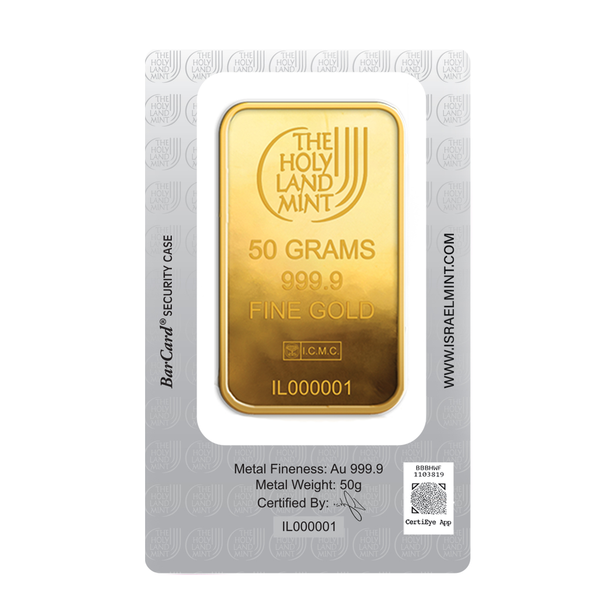 50 grams Gold Bar - Dove of Peace | The Holy Land Mint