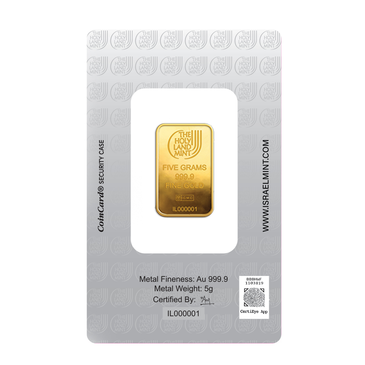 5 grams Gold Bar - Dove of Peace | The Holy Land Mint