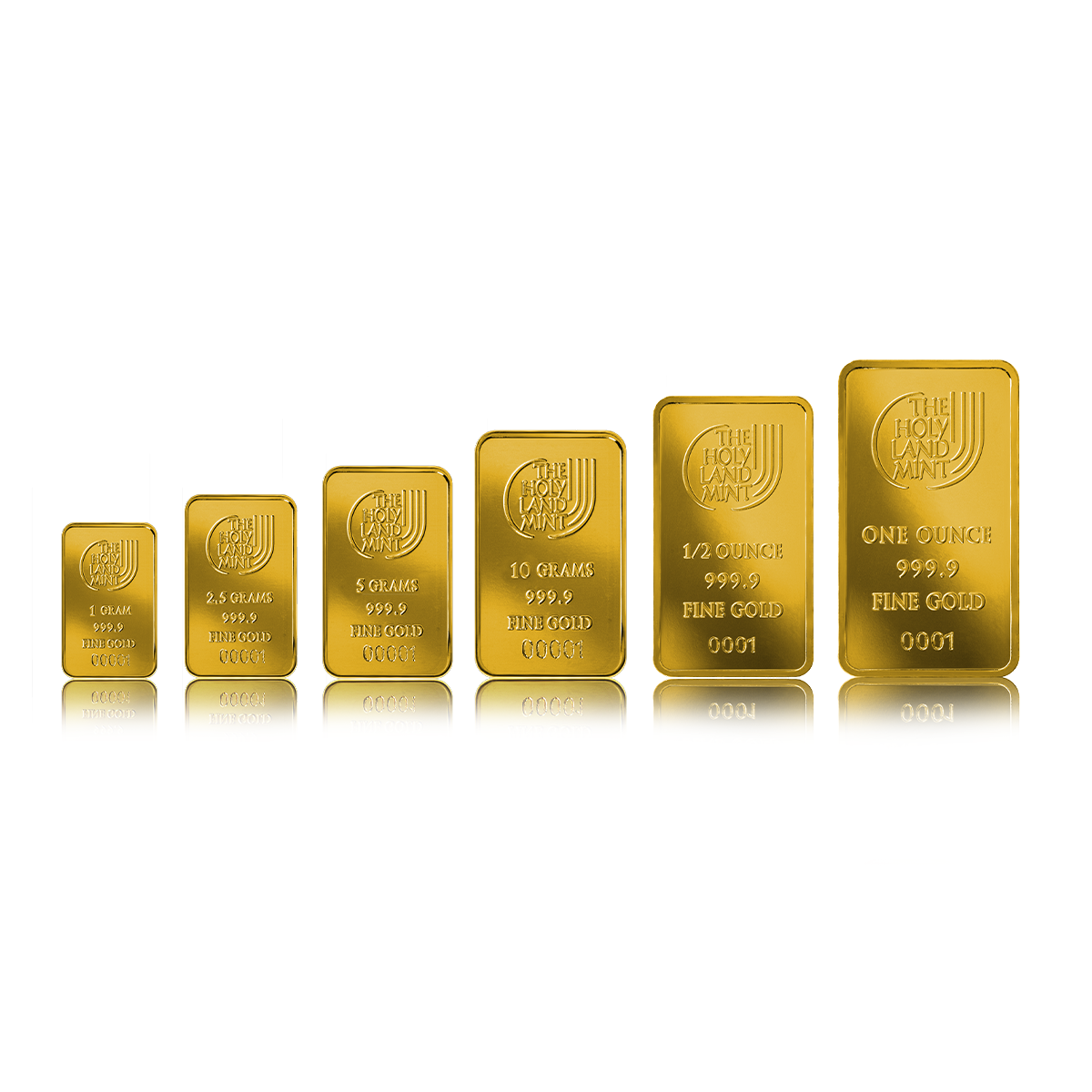 Set of 6 Pure Gold Bars 9999