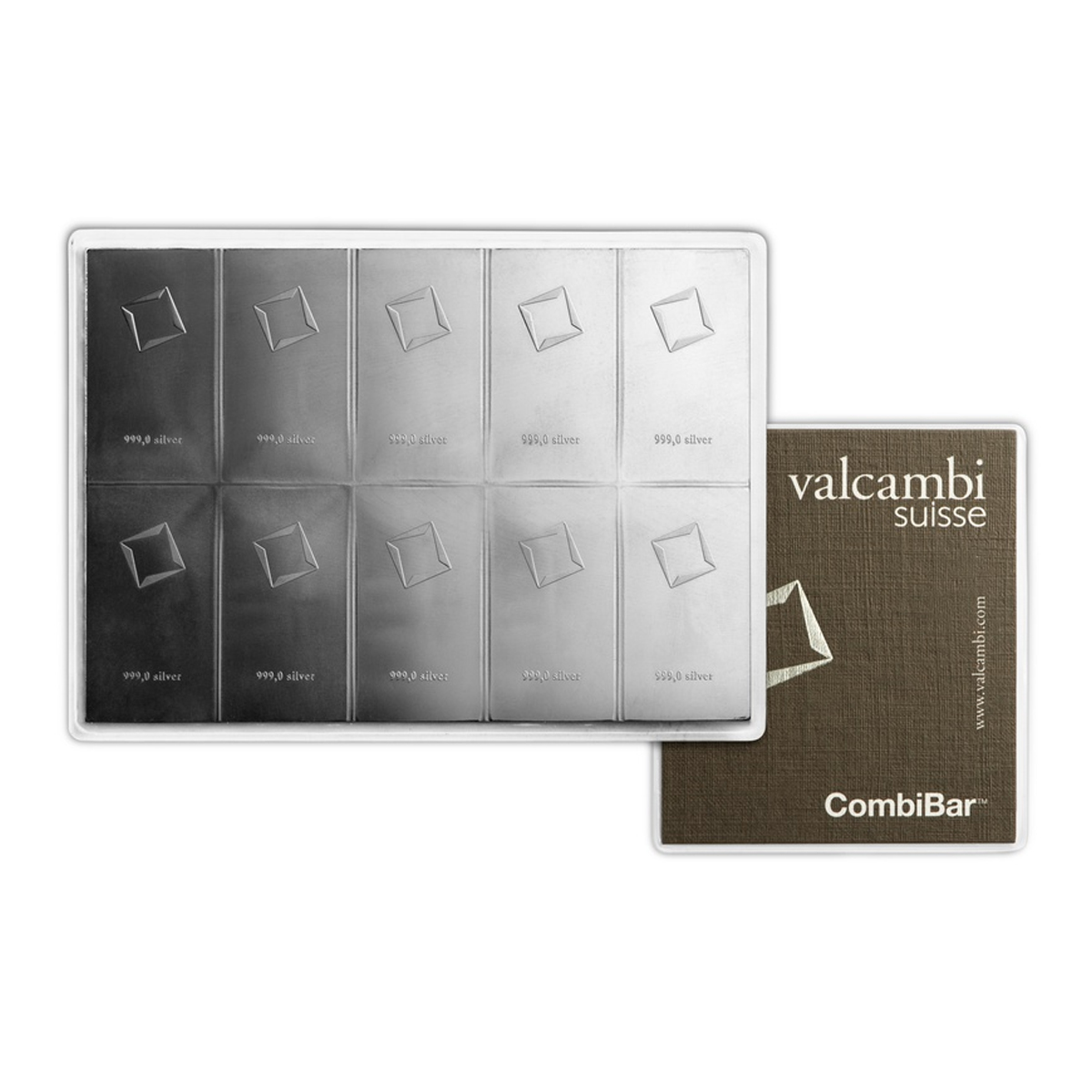 100 GRAM SILVER COMBI BAR VALCAMBI 10 x 10