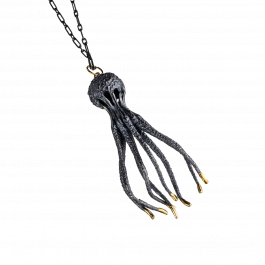 Silver Cuttlefish Pendant Necklace with 18k gold leaves