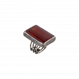 Silver Ring with large rectangle set with stunning Natural Carnelian stone
