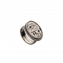 Rounded oval Silver Ring with decorative "Ward off the Evil Eye" engraving