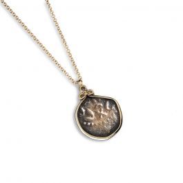 14K Gold Necklace with Procius Festus Ancient Coin and Diamonds 0.045ct